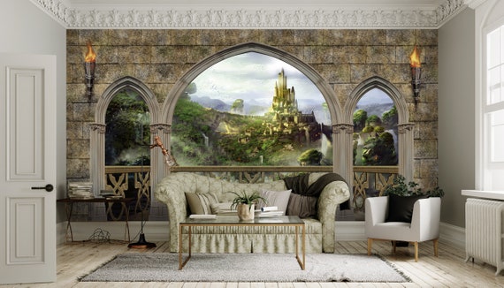 Wall Mural Fantasy Terrace Balcony With Arches. Landscape - Etsy