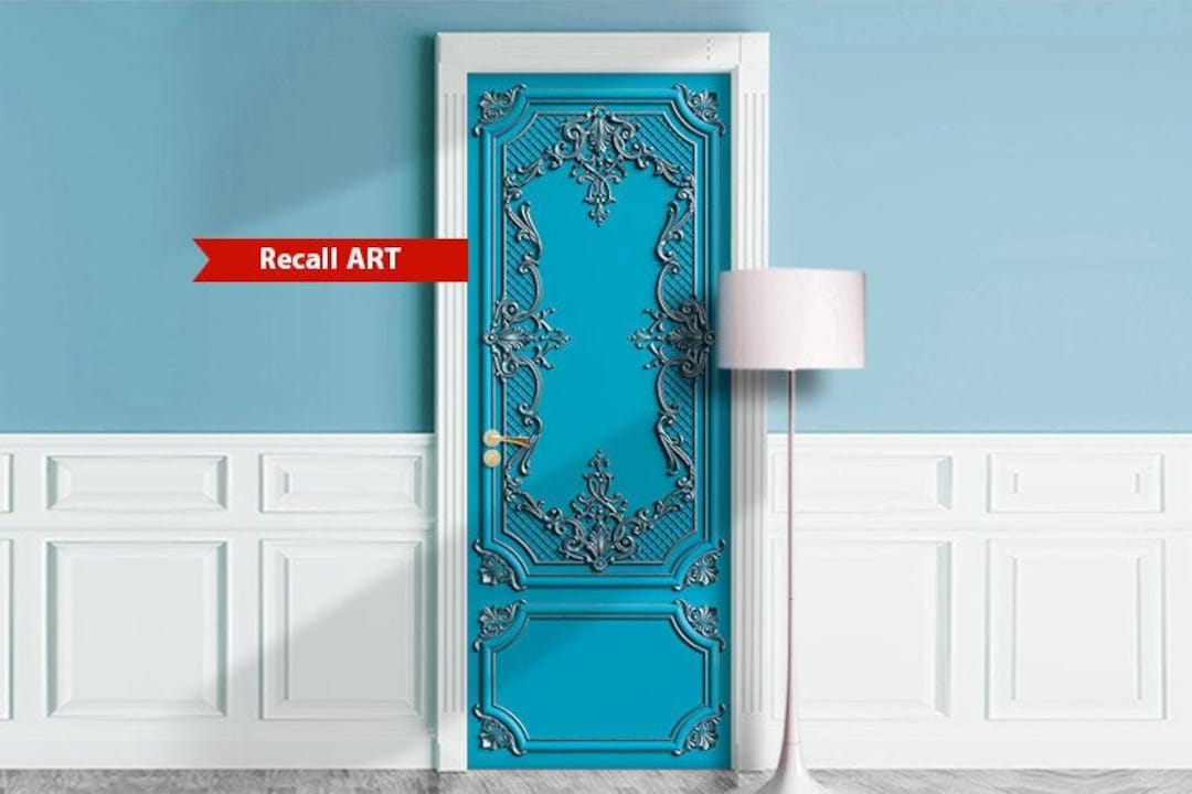 Door Mural - Blue Classic Door. Decal for Window, Wall, Fridge, Sticker ...