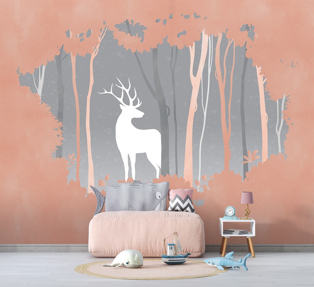 Magic Deer in Fairy Forest - Self-adhesive Removable Mural, Decal ...