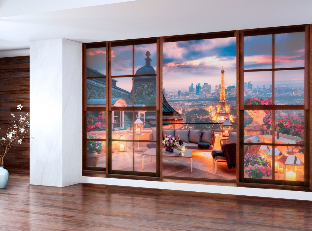 Paris Balcony in Evening - Self-adhesive Removable Mural, Decal ...