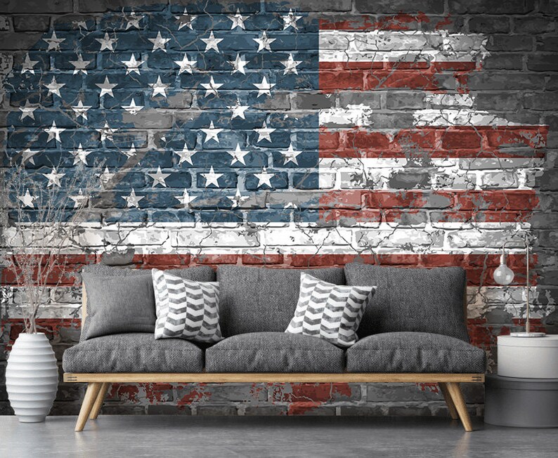 USA banner on bricks Wall mural nursery removable decal or | Etsy