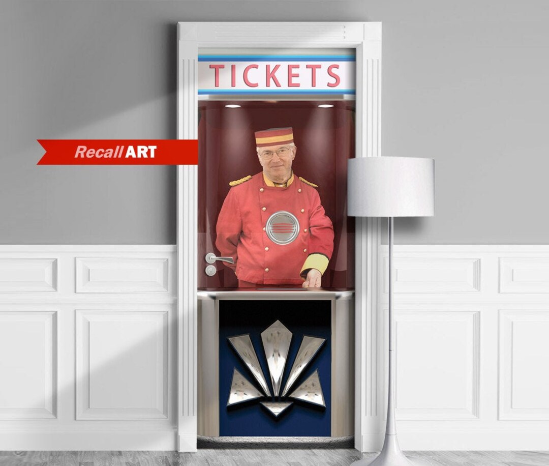 Ticket Booth - Door Mural With an Usher. Cinema. Decal for Window, Wall ...