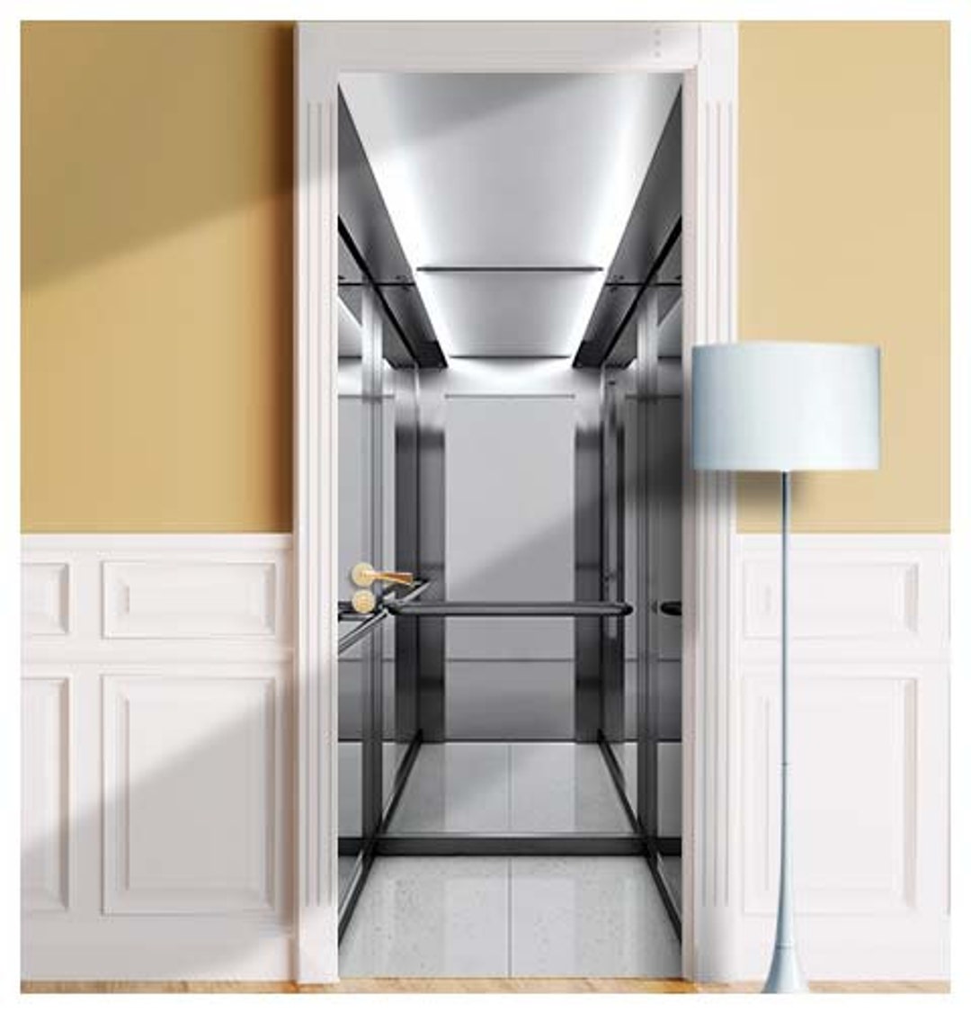 Gray Elevator, 3D Lift Mural for Door, Wall, Fridge, Sticker, Peel and ...