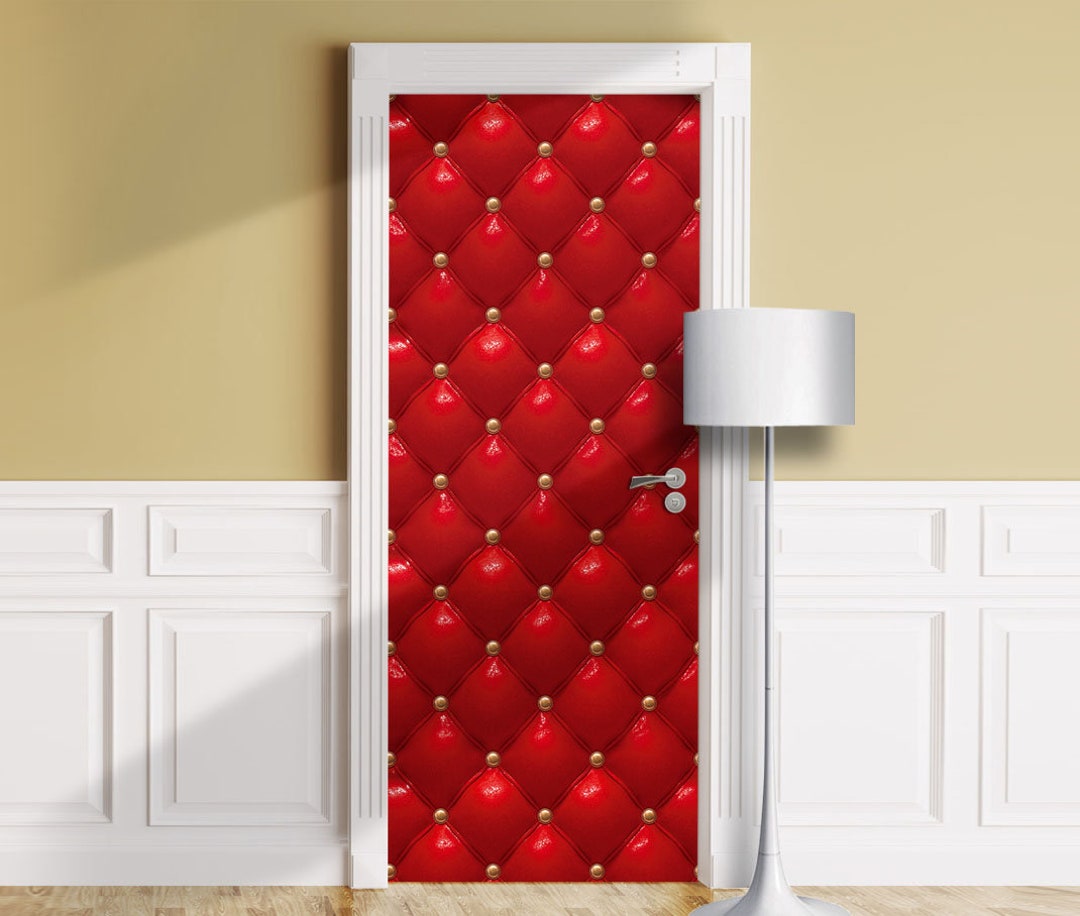 Red Leather Door - Peel and Stick Door Mural, Sticker, Cover, Decal ...
