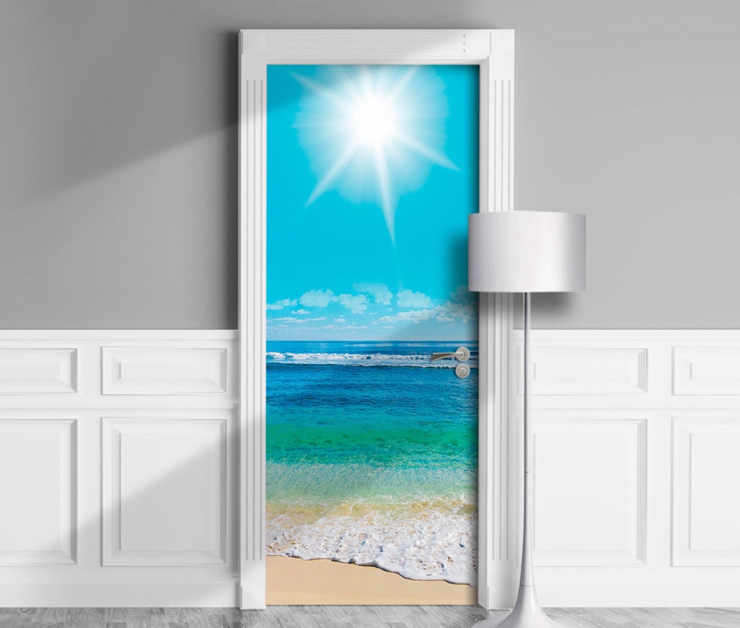 Ocean Beach Door Mural - Single Piece Tropical Coast Decal. Peel Stick ...