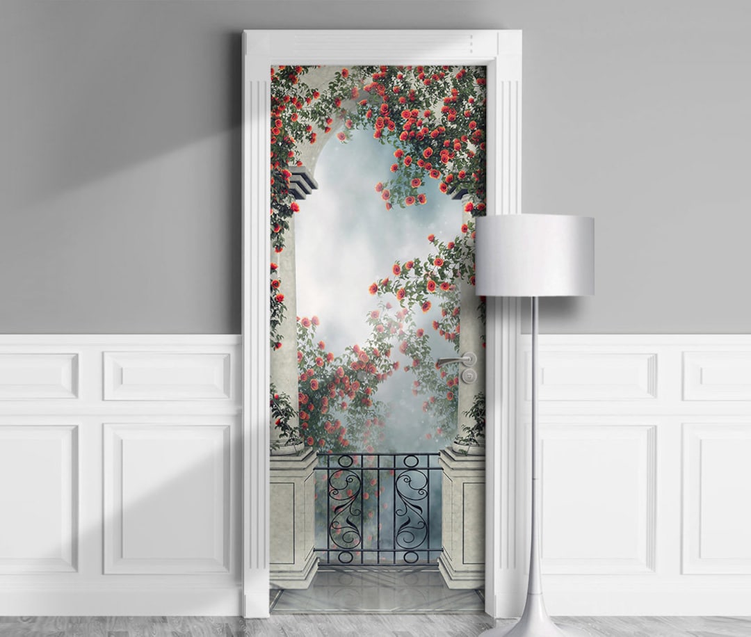 Arch With Climbing Roses - Door Mural, Removable Decal, Self-adhesive ...