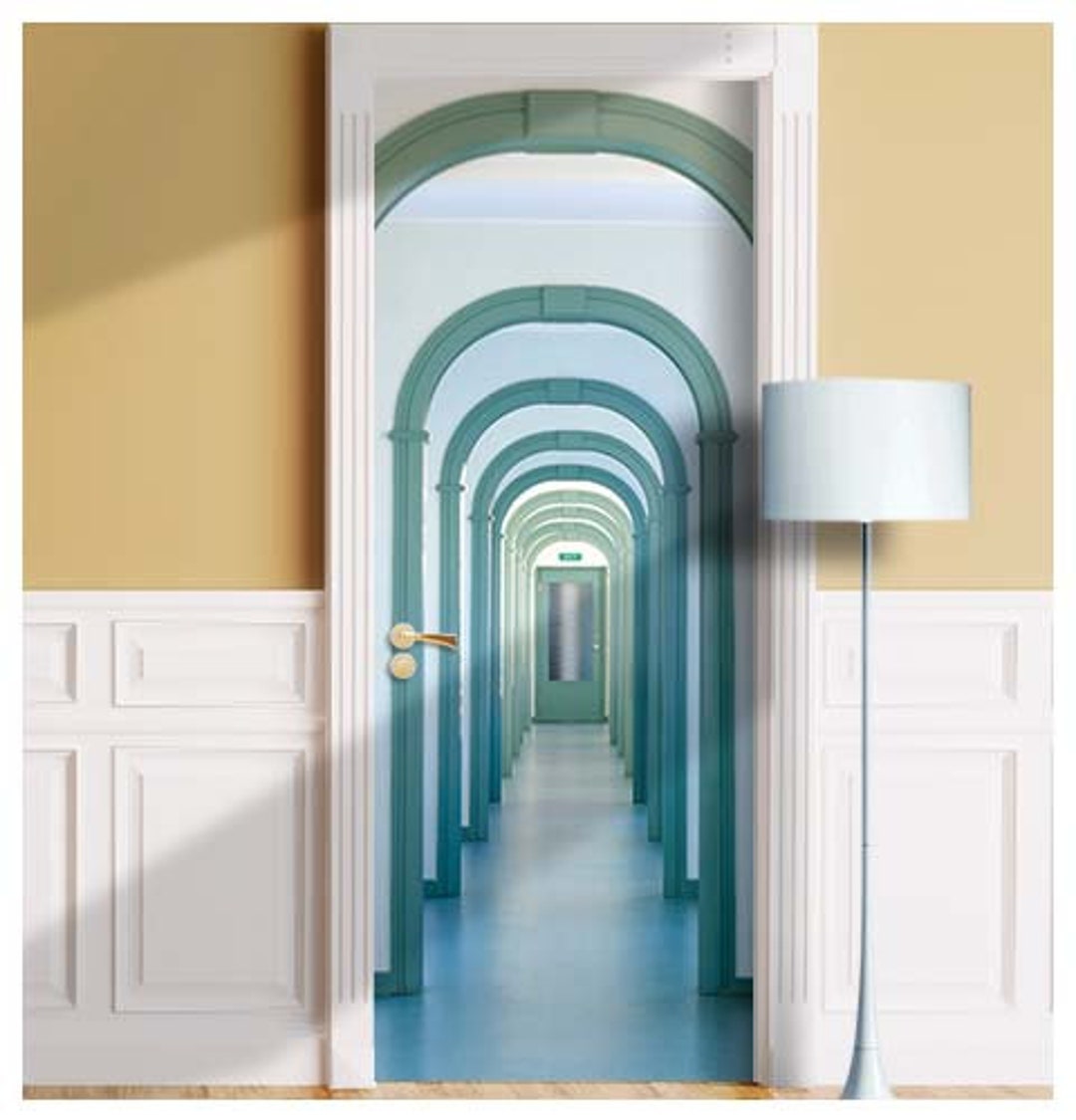 Blue Arches, 3D Corridor - Mural for Door, Wall, Fridge, Sticker, Peel ...