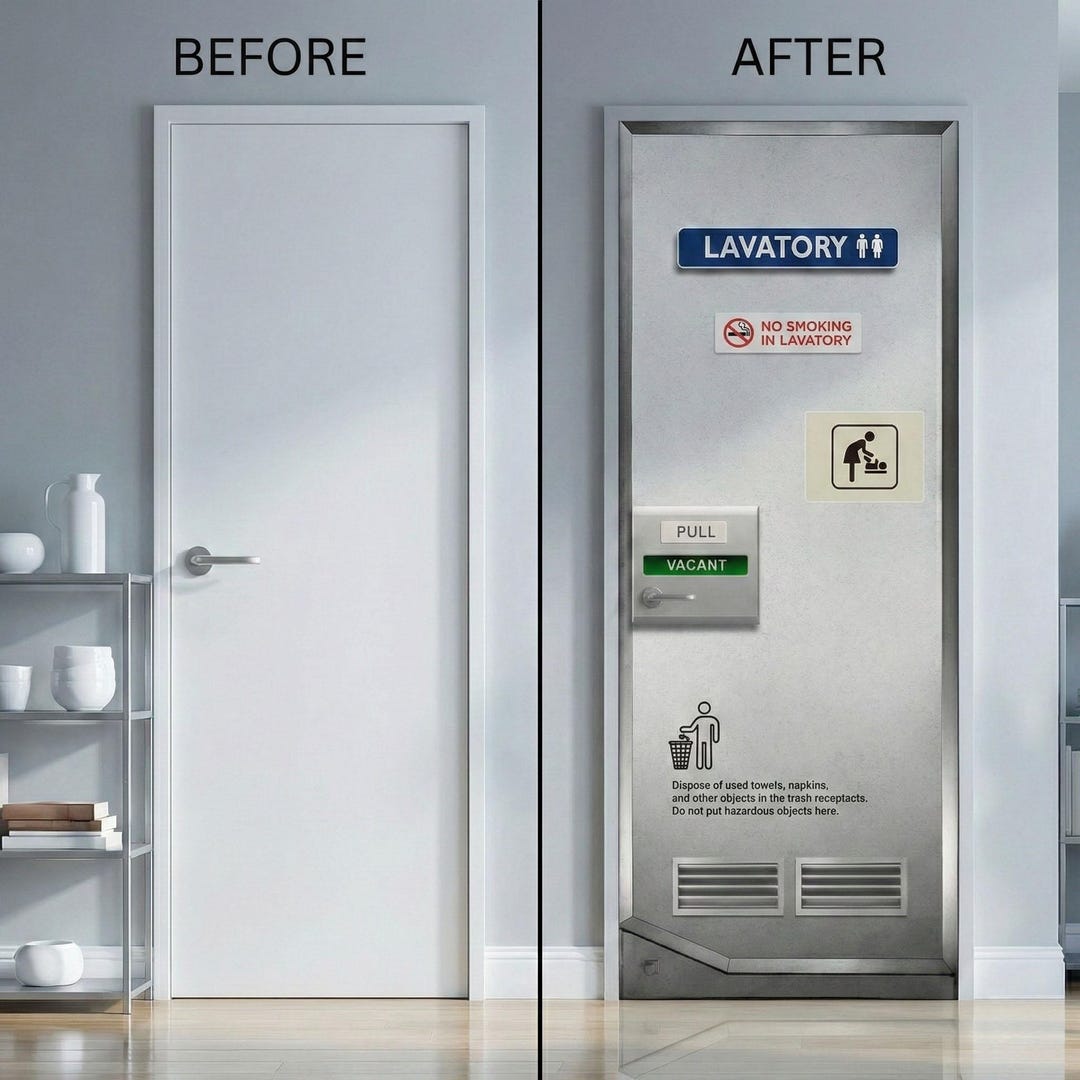 Airplane Lavatory Door Mural: Realistic Self-adhesive Vinyl Wrap, Funny ...