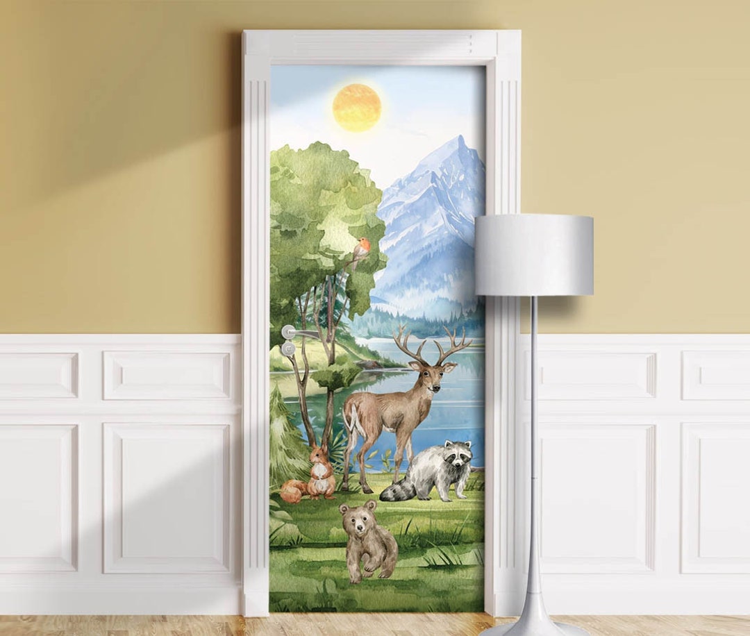 Forest Animals - Door Mural, Removable Decal, Self-adhesive Cover, Wrap ...