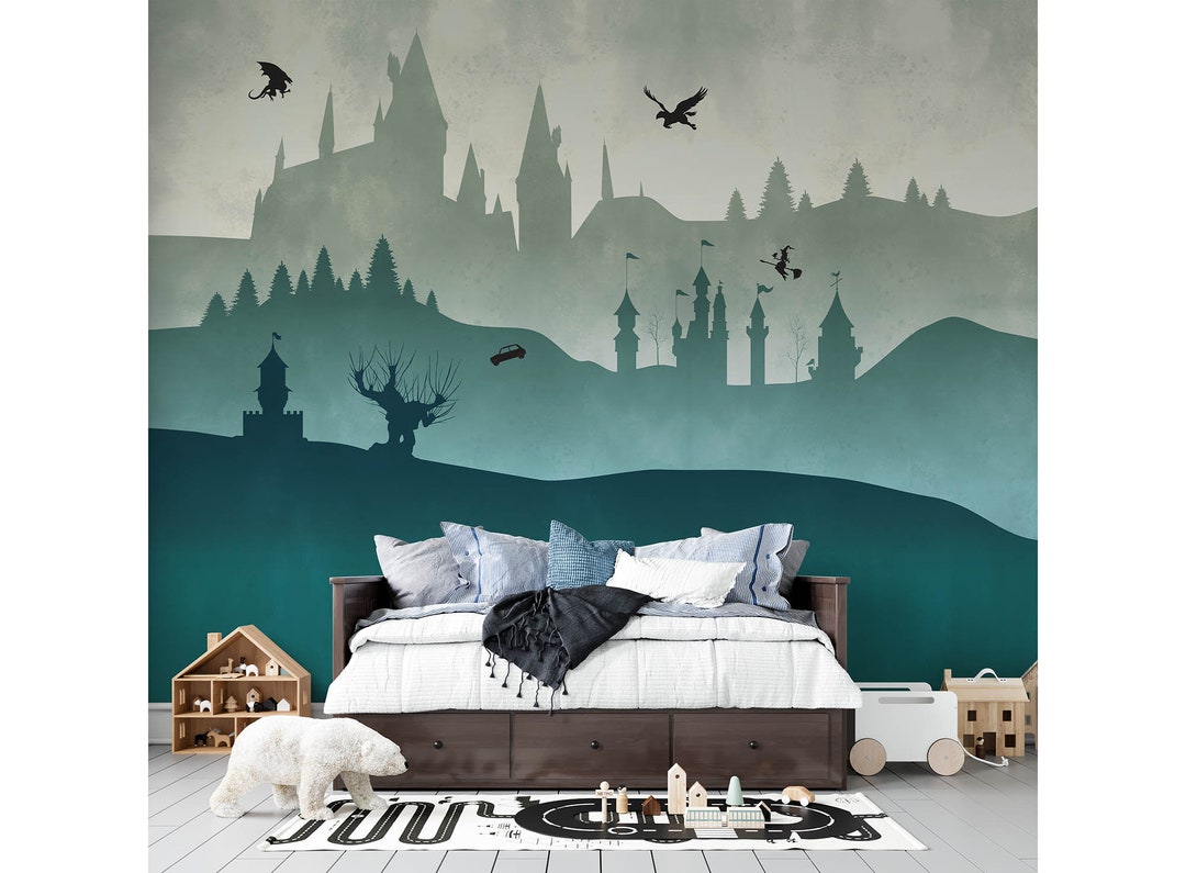 Wizards Castle in Teal Tone - Nursery Removable Wall Mural, Peel ...