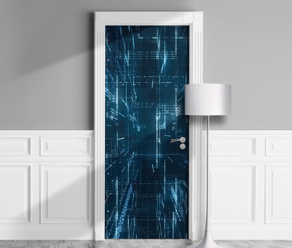 Blue Digital Data Code Door Mural Decal for Window Wall - Etsy