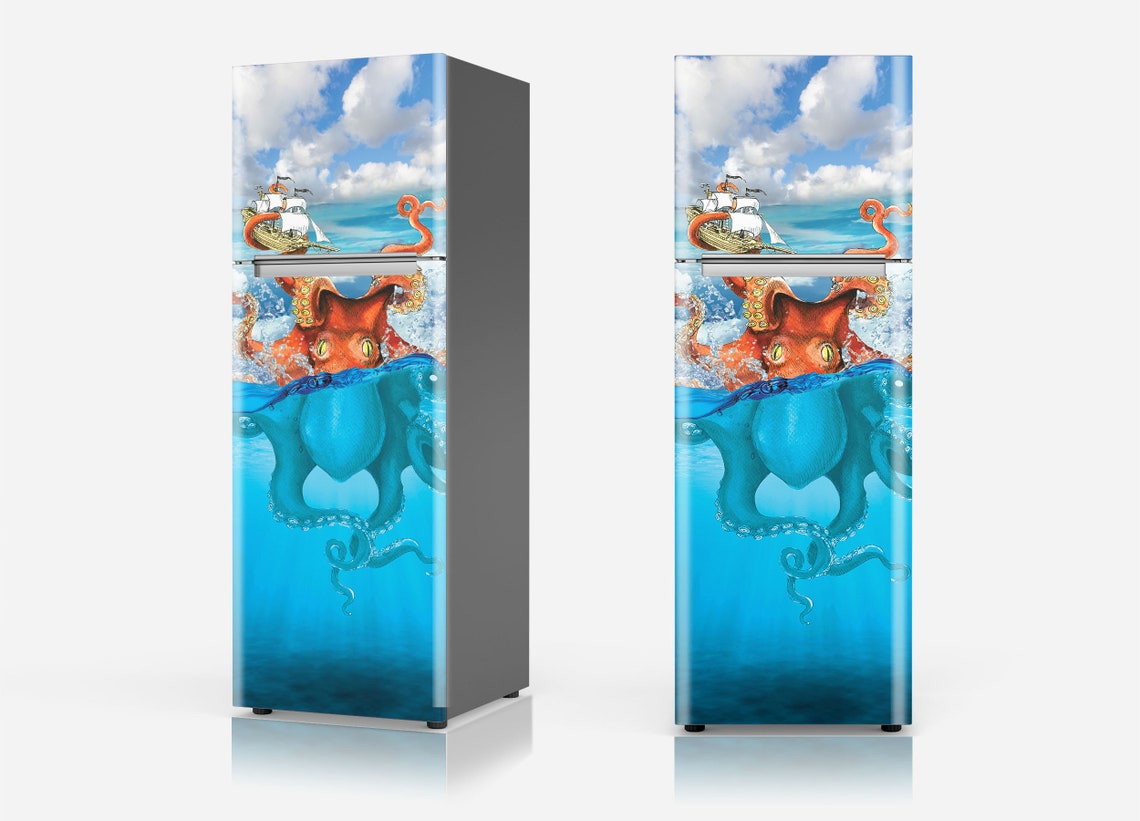 Angry Octopus - Door Mural, Removable Decal, Self-adhesive Cover, Cling ...