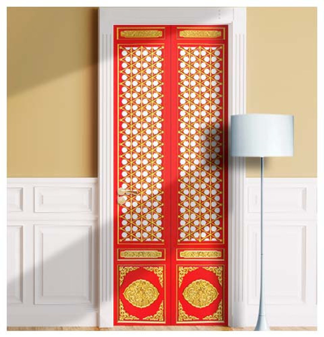Red Oriental Door - Mural for Door, Wall, Fridge, Sticker, Peel and ...