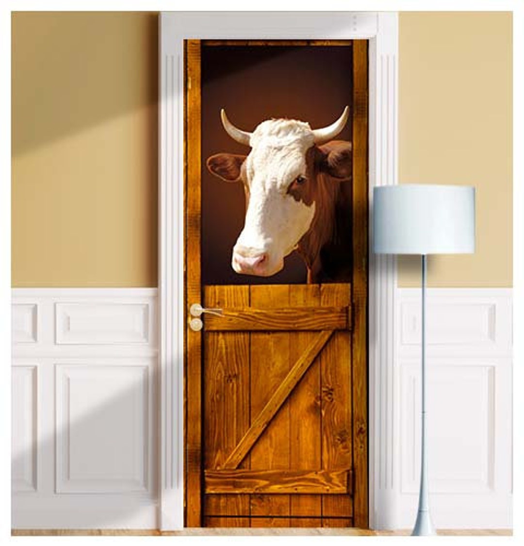 Brown Cow in Farm, 3D Effect - Mural for Door, Wall, Fridge, Sticker ...