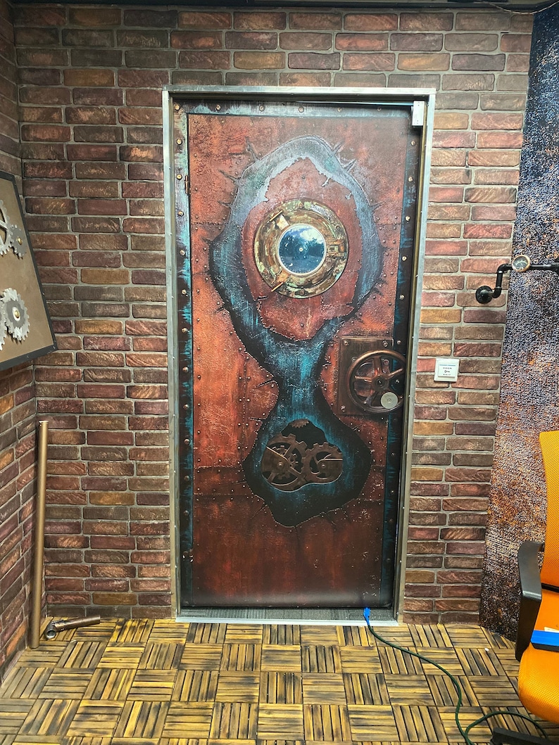 Door Mural - Steampunk Leather Portal, Illuminator. Decal for Window ...