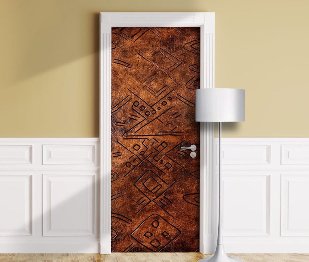 Door Mural - Tribal Symbols Leather Entrance, Native American Decal for ...
