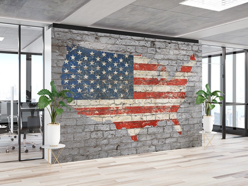 USA Map Banner on Bricks Wall mural nursery removable decal | Etsy