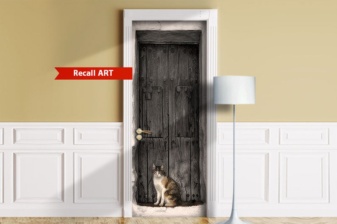 Cat in Door Mural for Door, Wall, Fridge, Sticker, Skin, Cover, Wrap ...