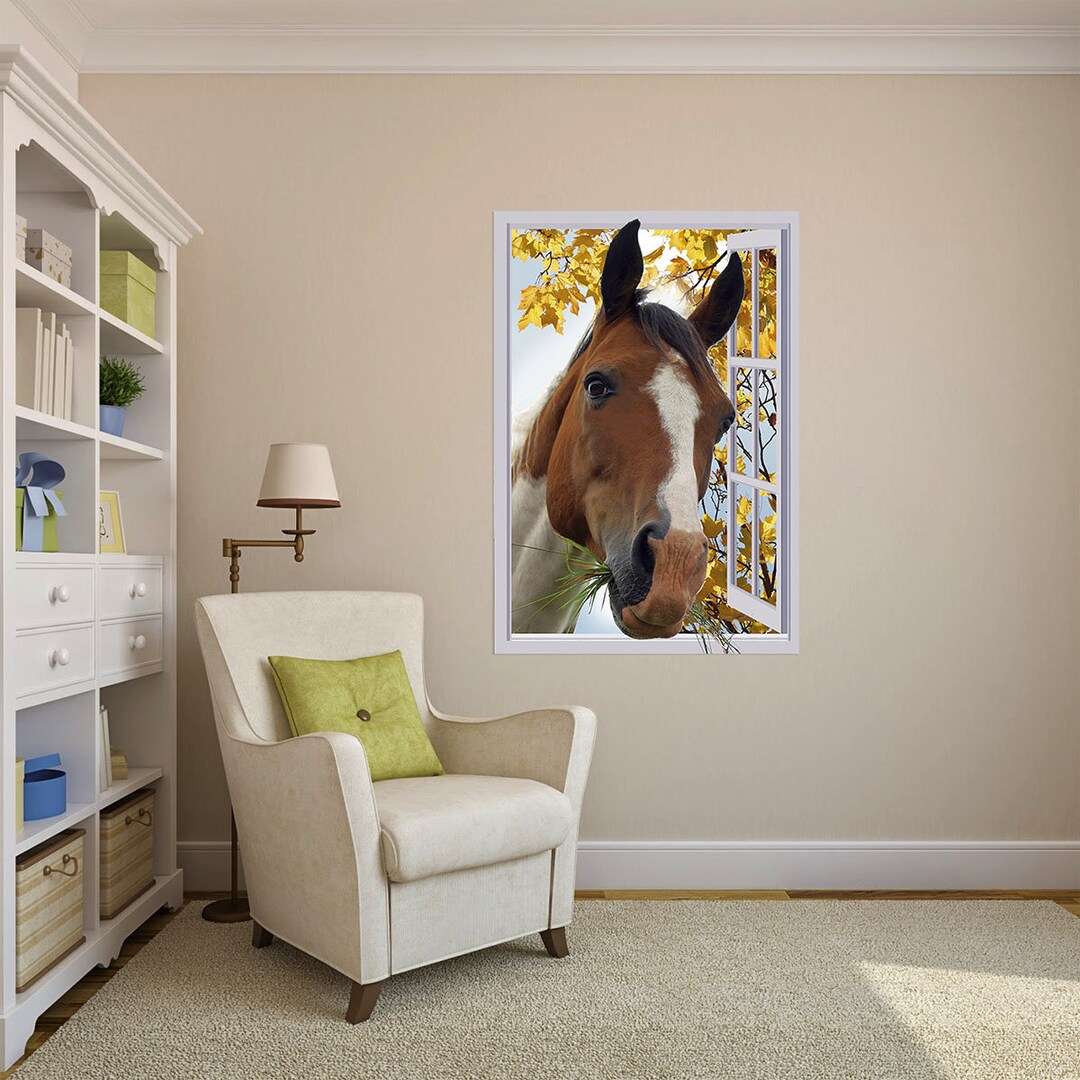 Chewing Horse in Window - Sticker, Peel & Stick Removable Decal, Poster ...