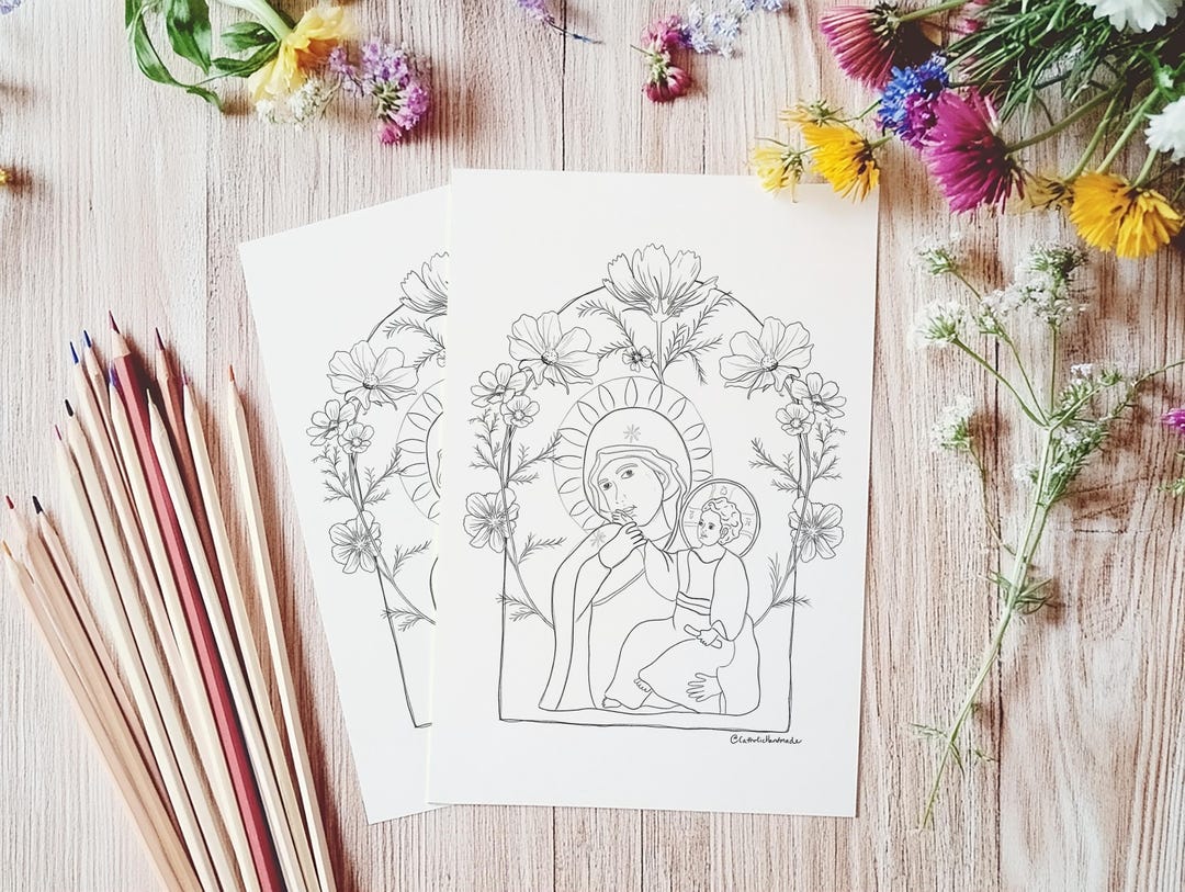 Marian Coloring Page | Catholic Handmade Coloring Page | Mothers Day ...
