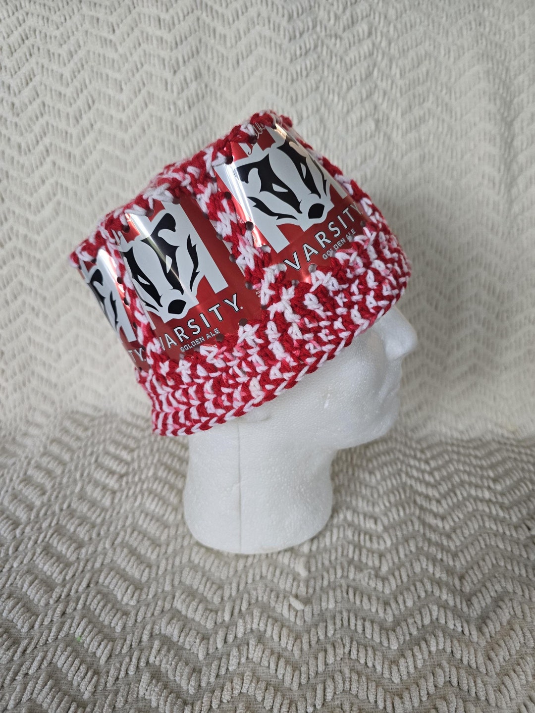 BADGERS Handmade Crochet Beer Can Hat - Etsy
