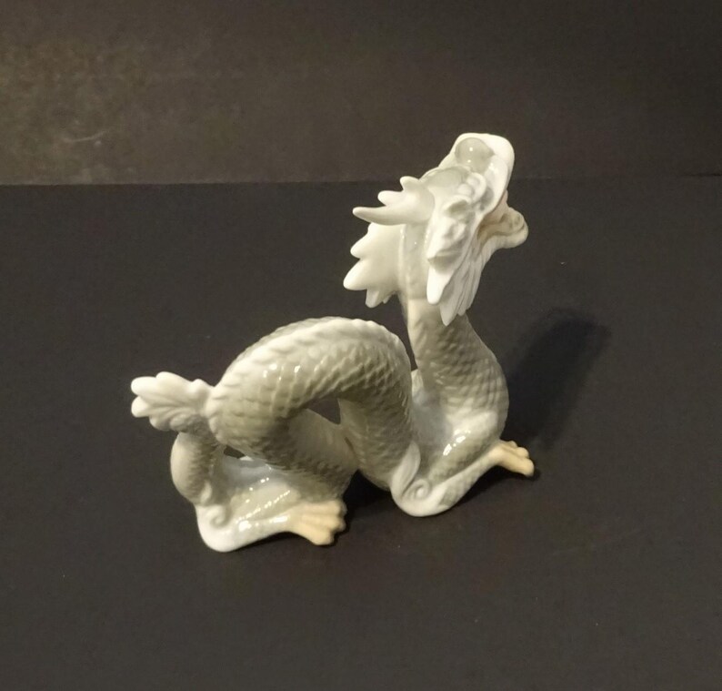 Vinatge Yoshimi K Porcelain Foo Dragon Figurine Gray/white With Sphere Japan Prosperity Good ...