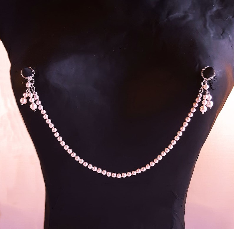 Pearl Nipple Chain and Dangles. No Pierce Nipple Rings Sterling Silver ...