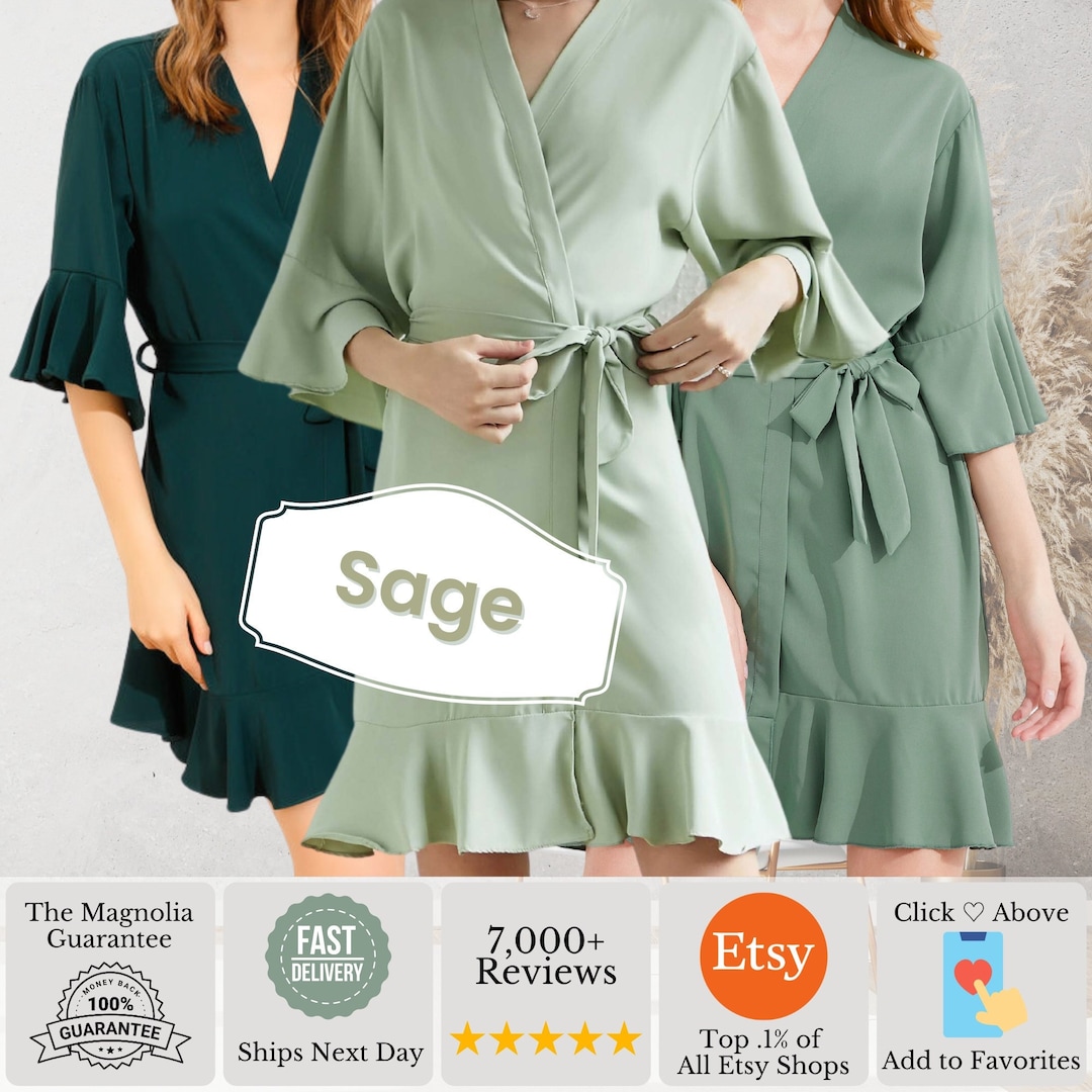 Sage Green Ruffle Robe Eucalyptus Bridesmaid Gifts Forest Green Bridal ...