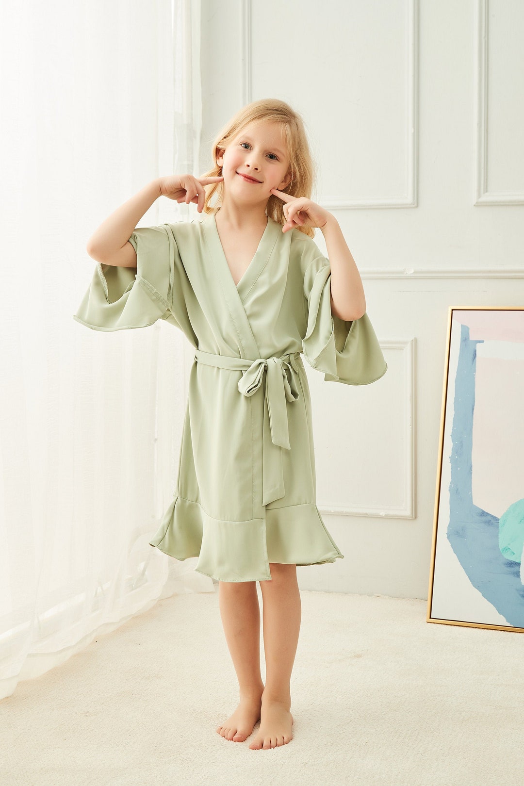 Flower Girl Ruffle Robe Sage Green Bridesmaid Robes Bridal Party Robes ...
