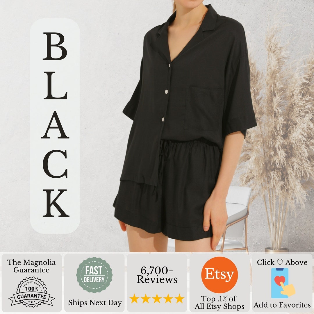 Black Linen Bridesmaid Pajama Set Linen Getting Ready Pjs Boho Wedding ...