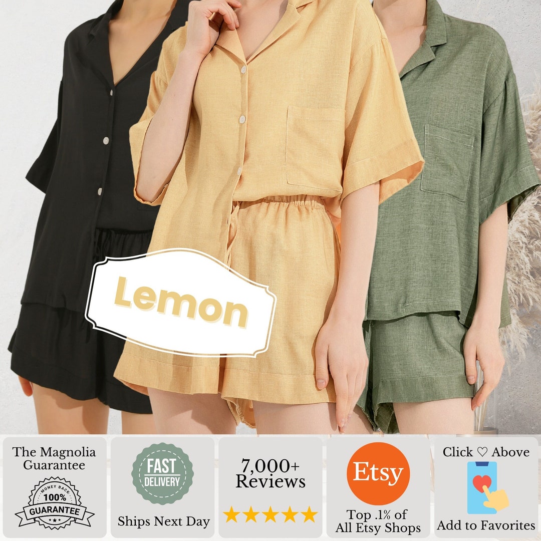 Lemon Linen Blend Bridesmaid Pajama Set Linen Getting Ready Pjs Boho ...