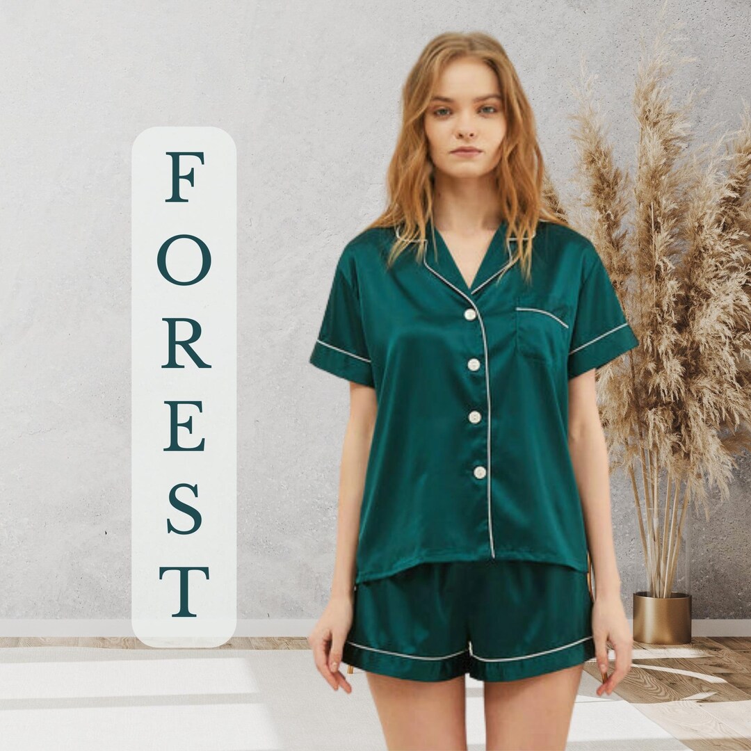 Forest Green Bridal Party Pjs Set of Bridesmaid Pajamas Emerald ...