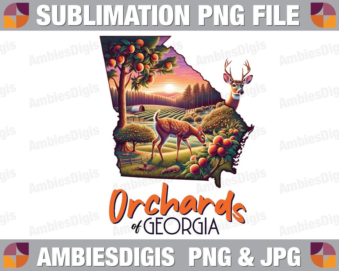 Georgia Orchards: Farmland, Peaches and Deer PNG - INSTANT DOWNLOAD - Etsy