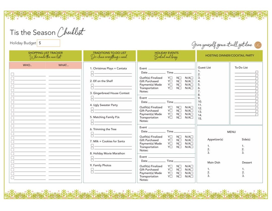 Tis the Season Holiday Checklist| All in One| Holiday To-do List ...