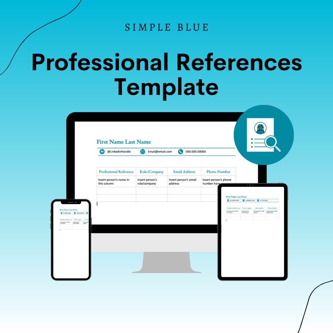 Simple Professional References Template Google Docs - Etsy