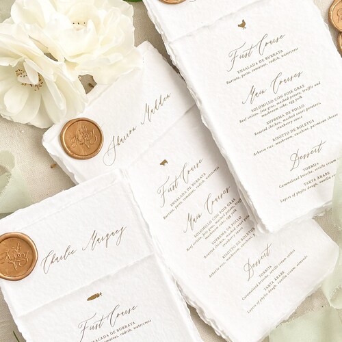 Jules Handmade Paper Wedding Menus Deckled Edge Paper Menus - Etsy