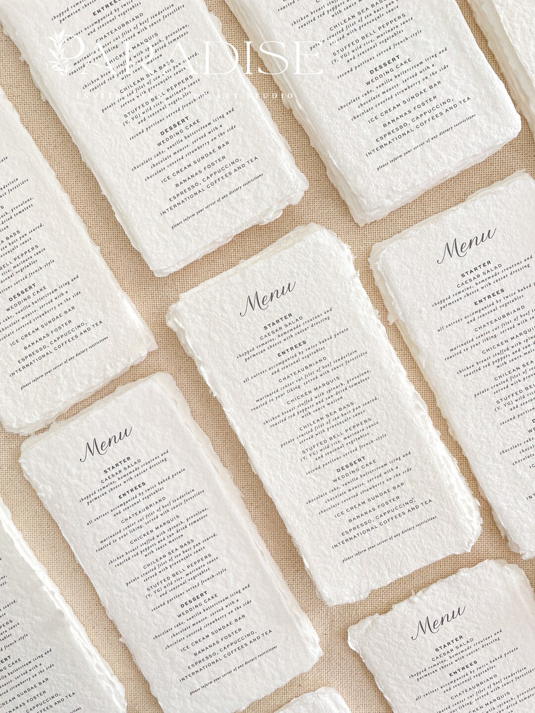 Handmade Paper Menus | Personalised Menu | Bespoke Wedding Menu | Day ...