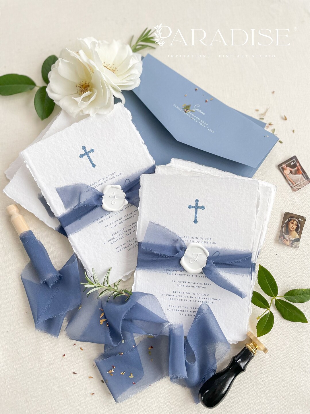 Handmade Paper Baptism Invitations | Christening Invites | Religious ...