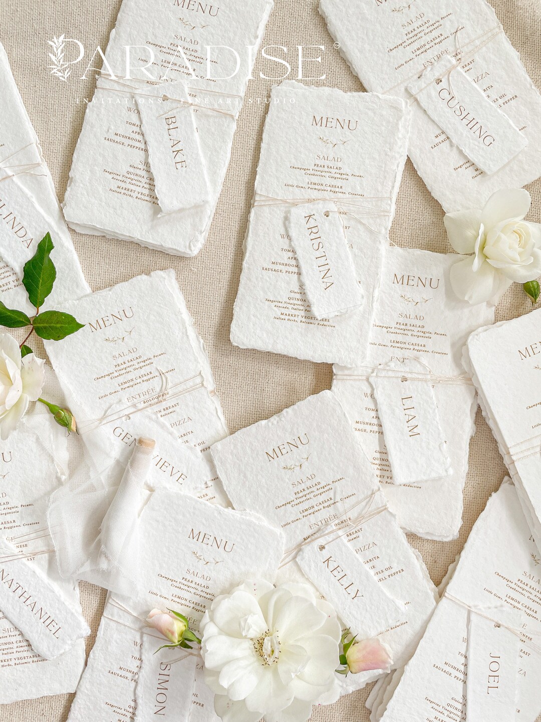 Halo Handmade Paper Wedding Menus, Deckled Edge Paper Menus, Day ...