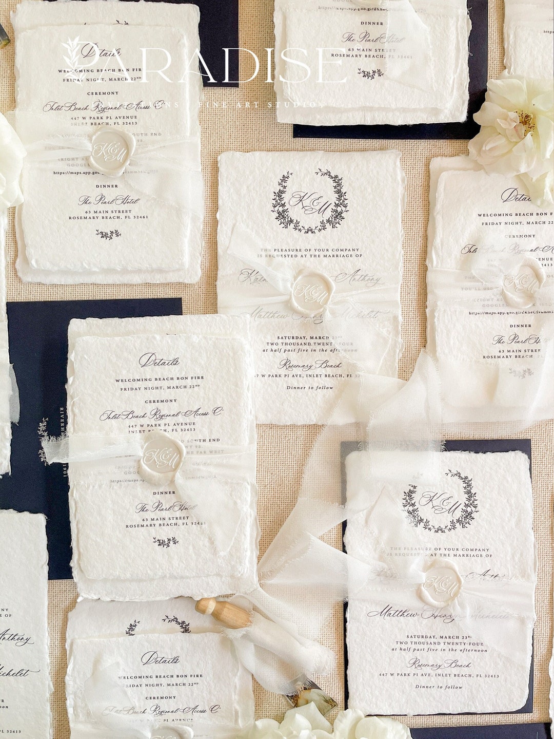 Carla Handmade Wedding Invitations, Deckled Edge Paper Invitations ...