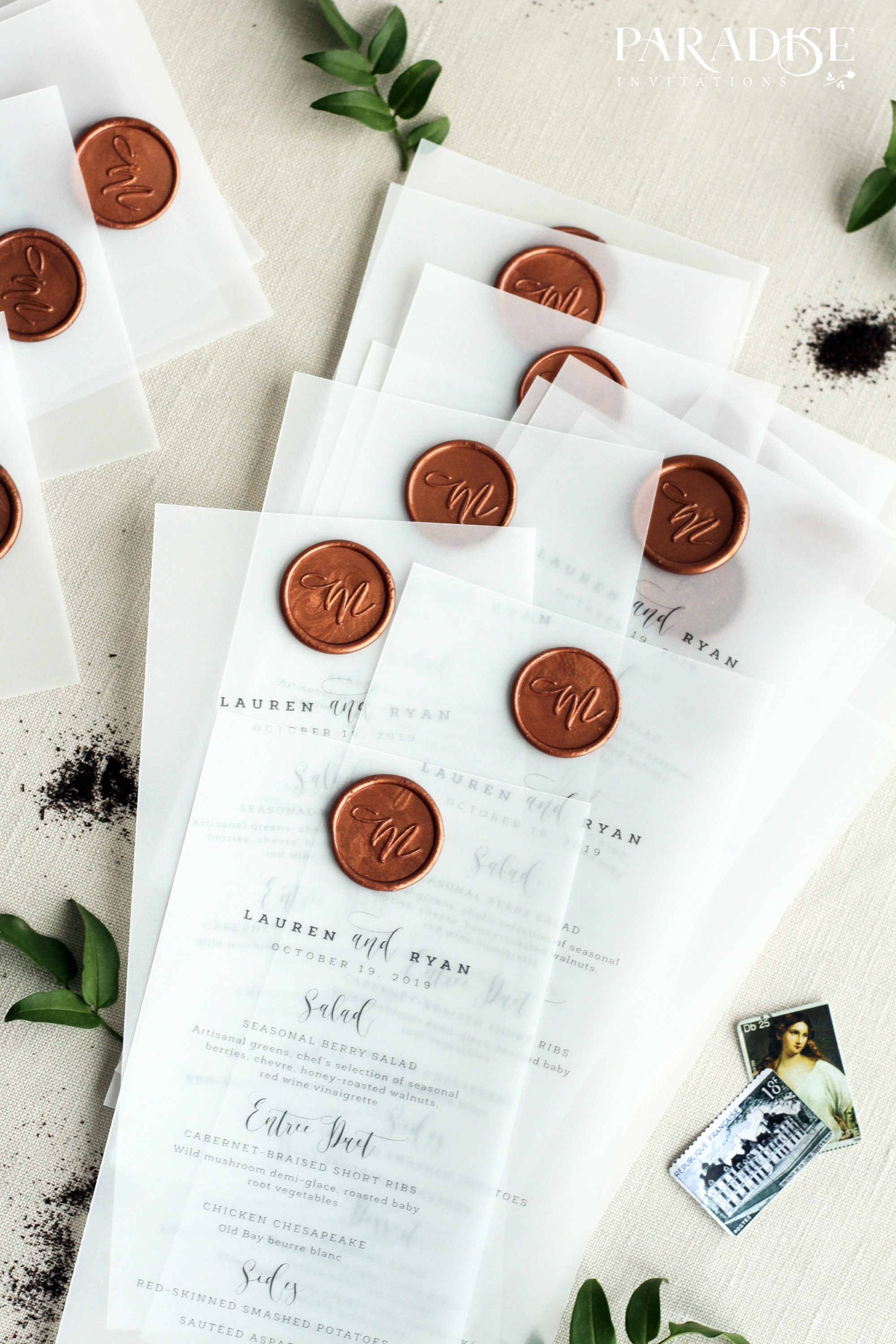 Cécile Vellum Paper Menus Cooper Wax Seals Menu Day - Etsy