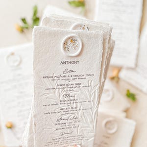 Lacey Handmade Paper Menus, Embossed Menus, Cotton Paper, Printed Menu ...