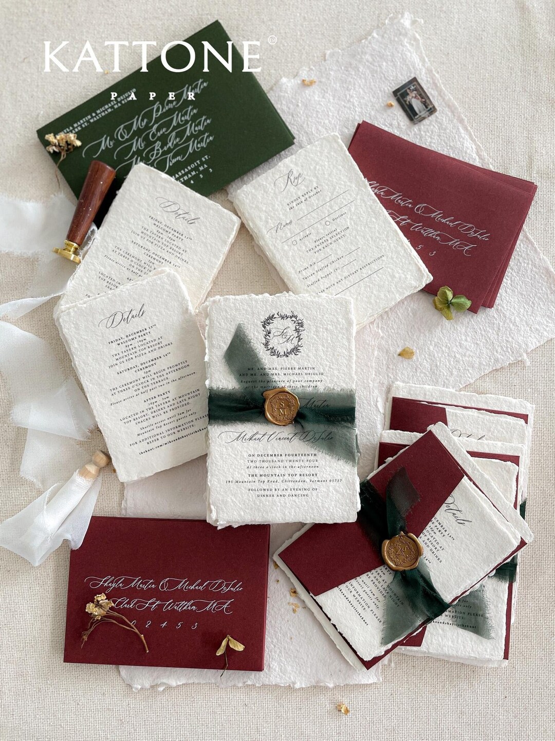 Asti Handmade Paper Wedding Invitation, Custom Monogram Illustration ...