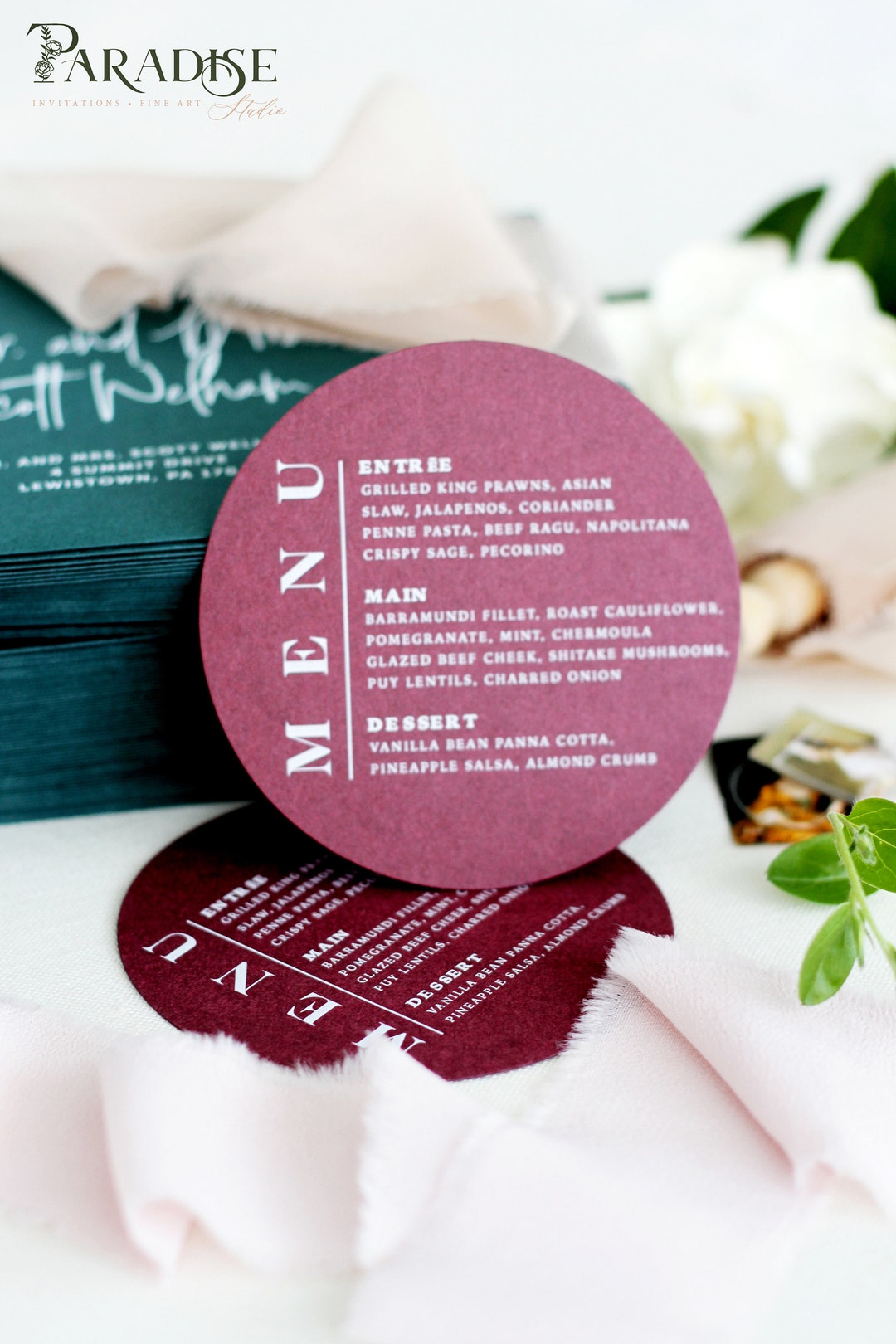 Circle Menus Modern Menus White Ink Printing Merlot Paper - Etsy