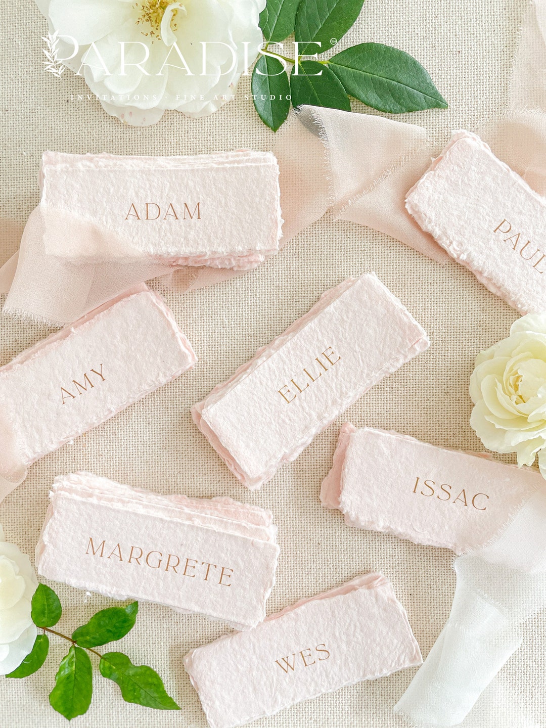 Colored Handmade Place Cards | Deckle Edge Cotton Paper | Blush Wedding ...