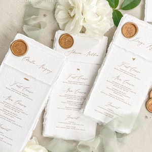 Jules Handmade Paper Wedding Menus, Deckled Edge Paper Menus, Day ...