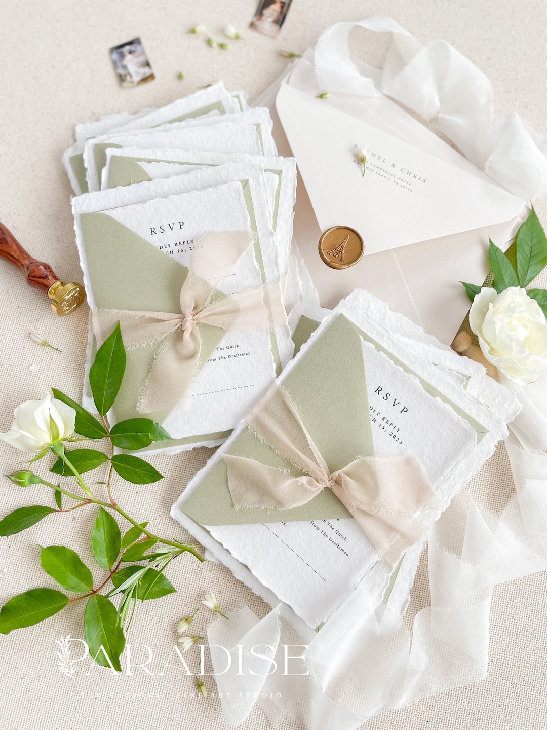 Emmeline Handmade Paper Wedding Invitation, Custom Venue Illustration ...