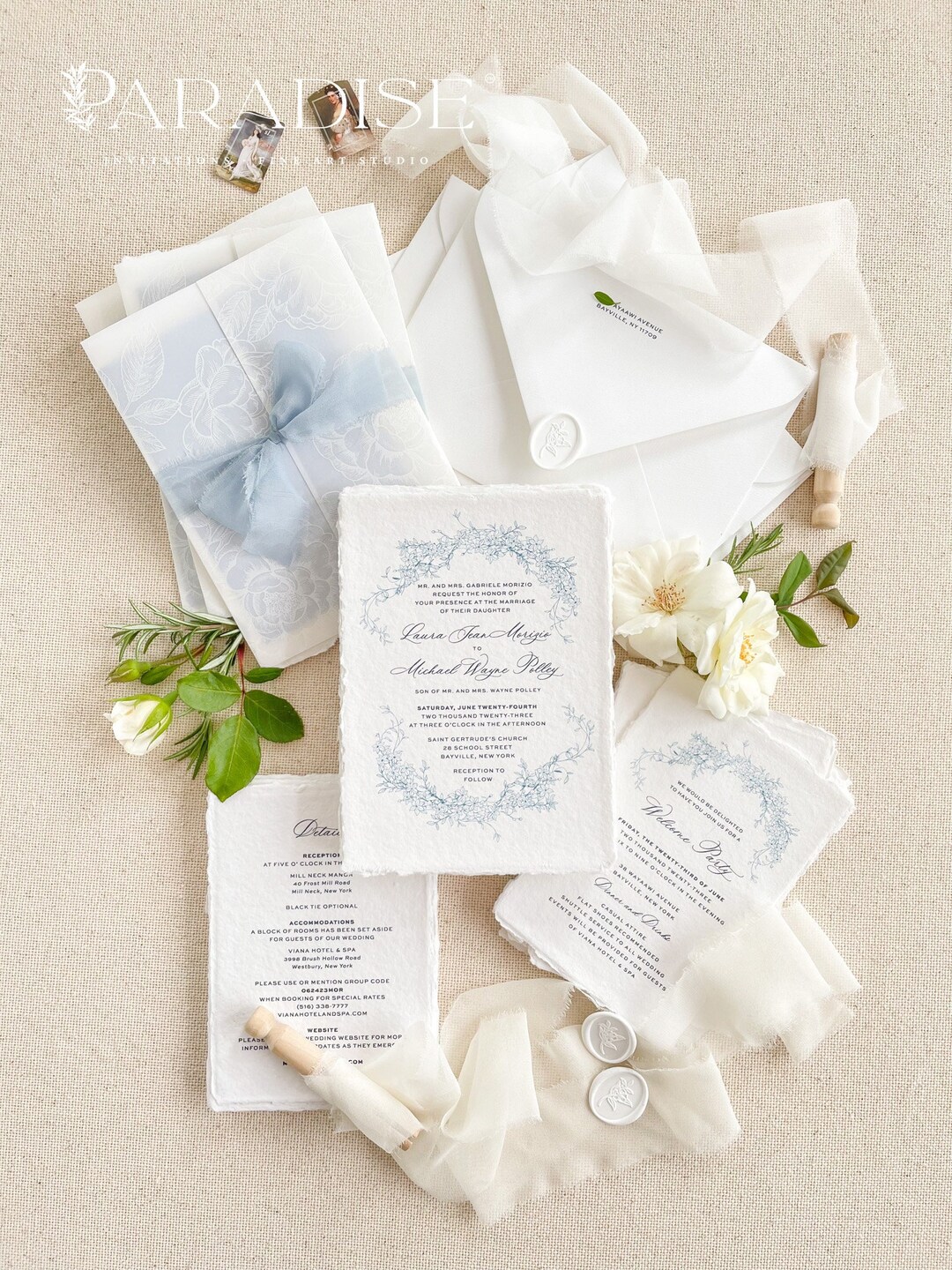 Harrietta Handmade Paper Wedding Invitations, Deckled Edge Paper ...