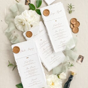Jules Handmade Paper Wedding Menus, Deckled Edge Paper Menus, Day ...
