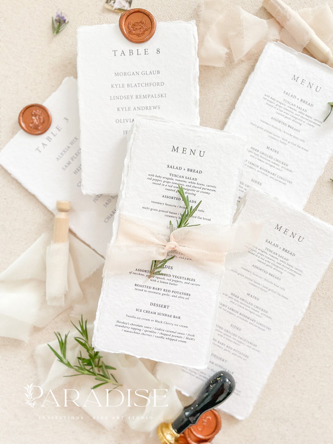 Edmee Handmade Paper Menus, All Occasion Menus, Calligraphy Menus ...